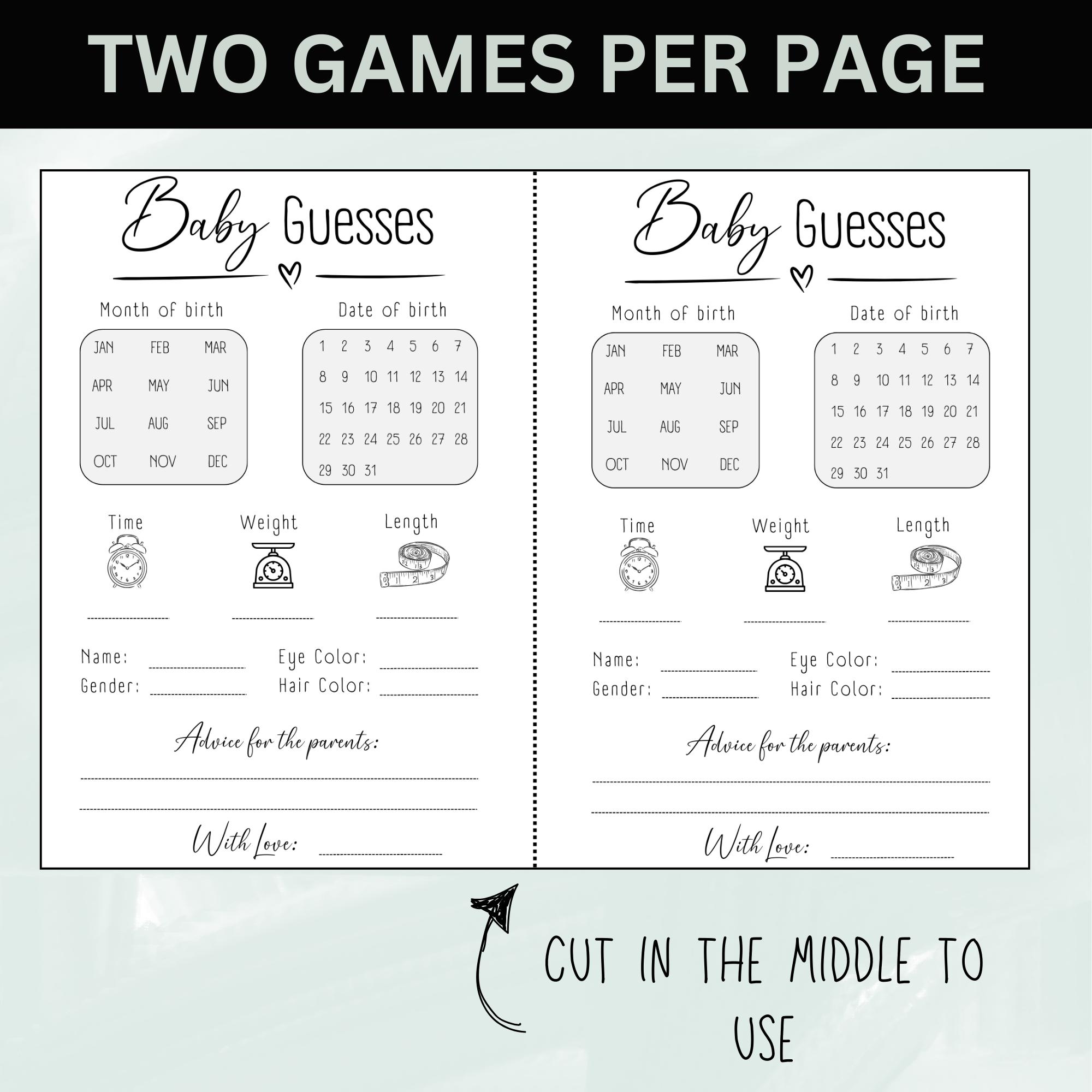 Guess the Due Date and Weight, Baby Shower Game, Guess Baby's Gender ...