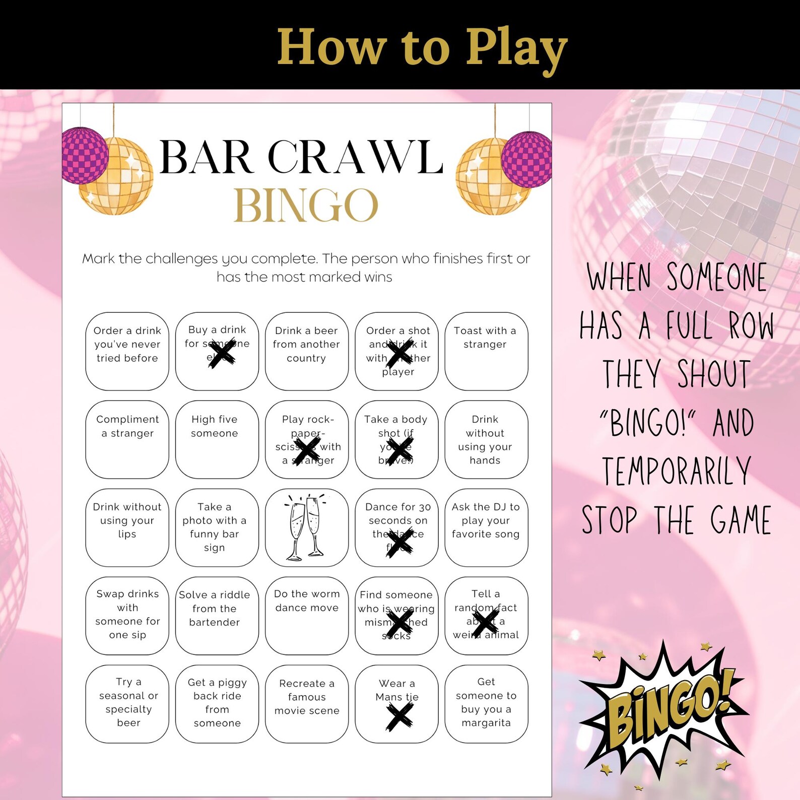 Disco Bar Crawl Bingo, Retro Drinking Game for Birthday Celebrations ...