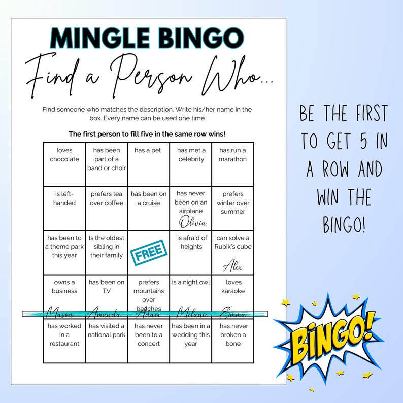 Editable Mix and Mingle Bingo - Printable Ice Breaker Game With Get to Know You Questions ...