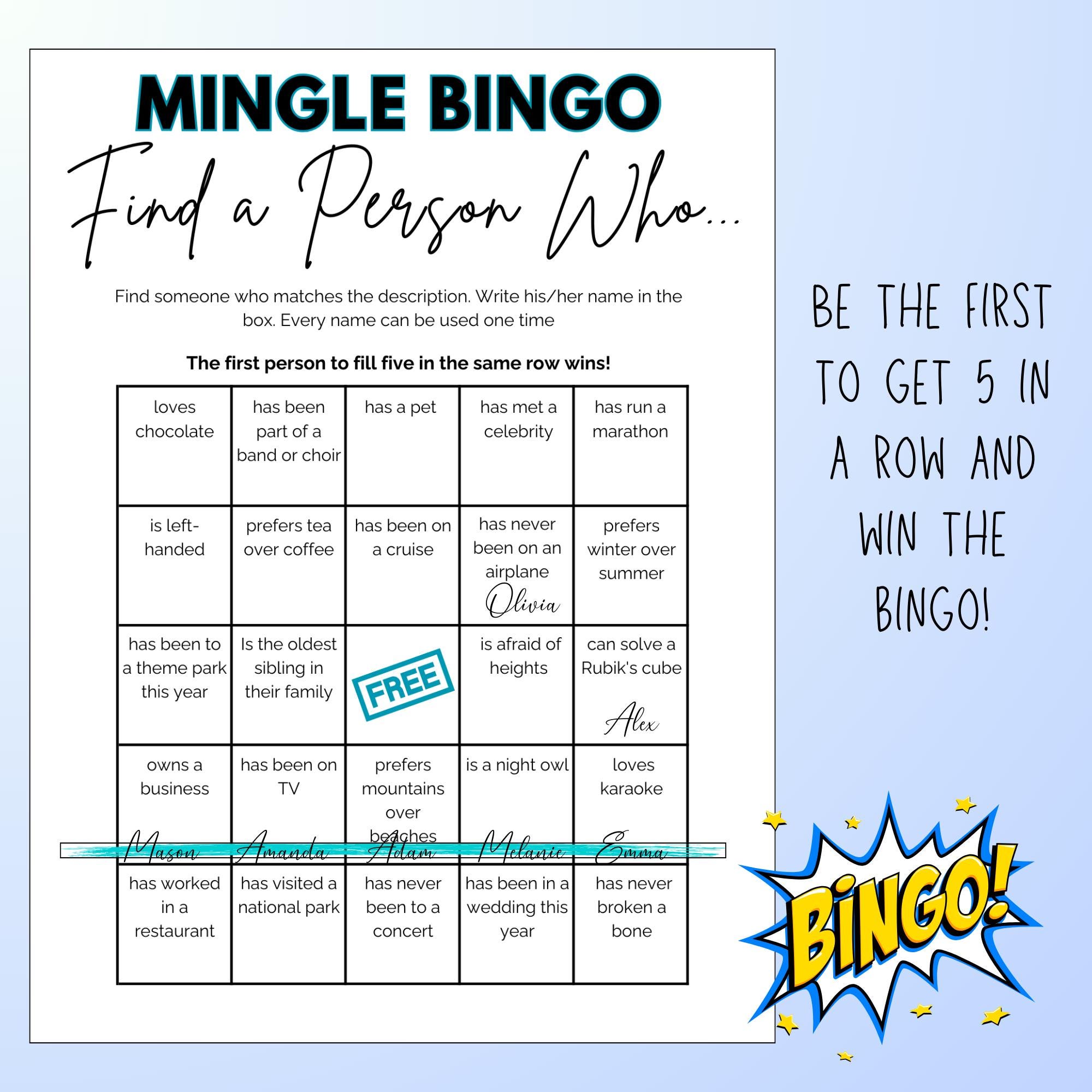 Editable Mix and Mingle Bingo - Printable Ice Breaker Game With Get to ...