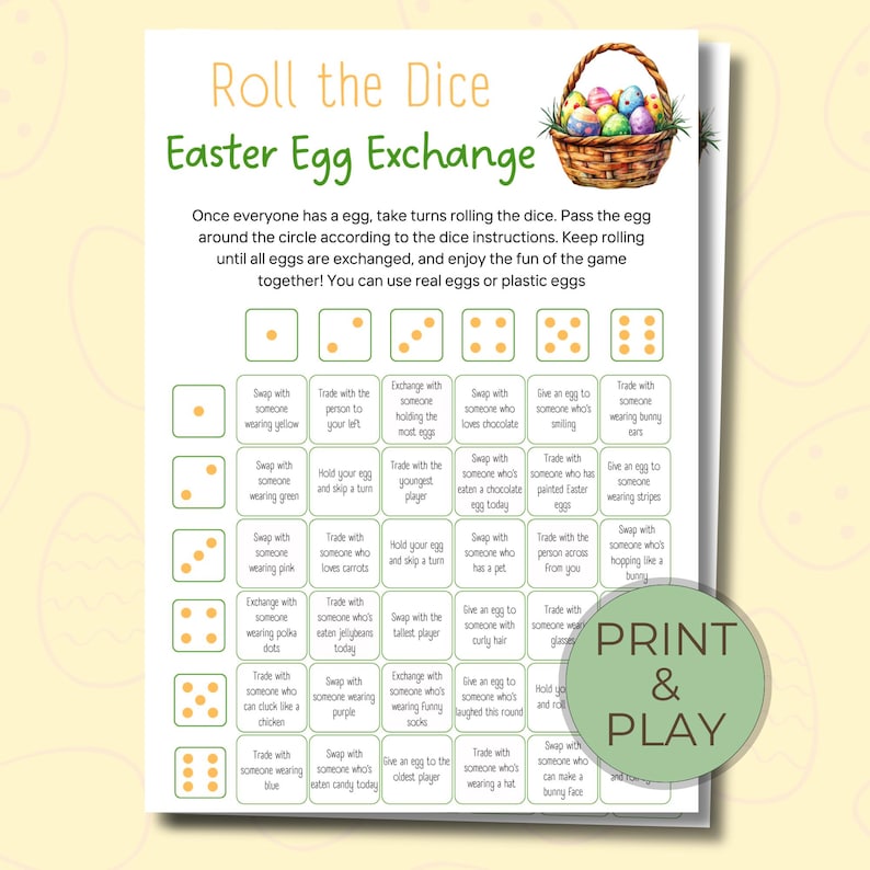 Easter Egg Exchange Dice Game, Printable Easter Activity for Kids, Fun ...