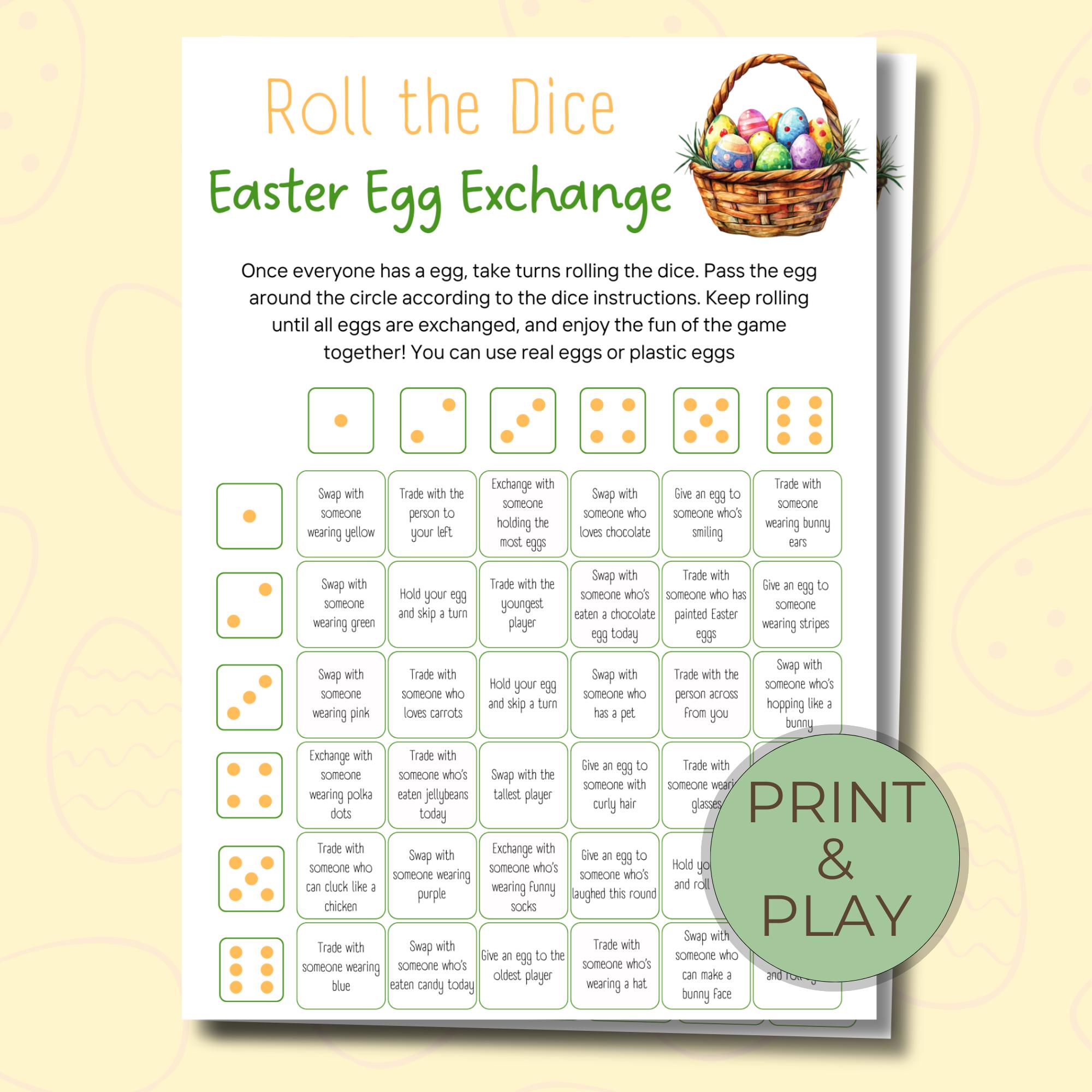Easter Egg Exchange Dice Game, Printable Easter Activity for Kids, Fun ...