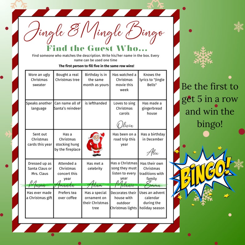Christmas Jingle and Mingle Bingo, Family Reunion Game, Getting to Know ...