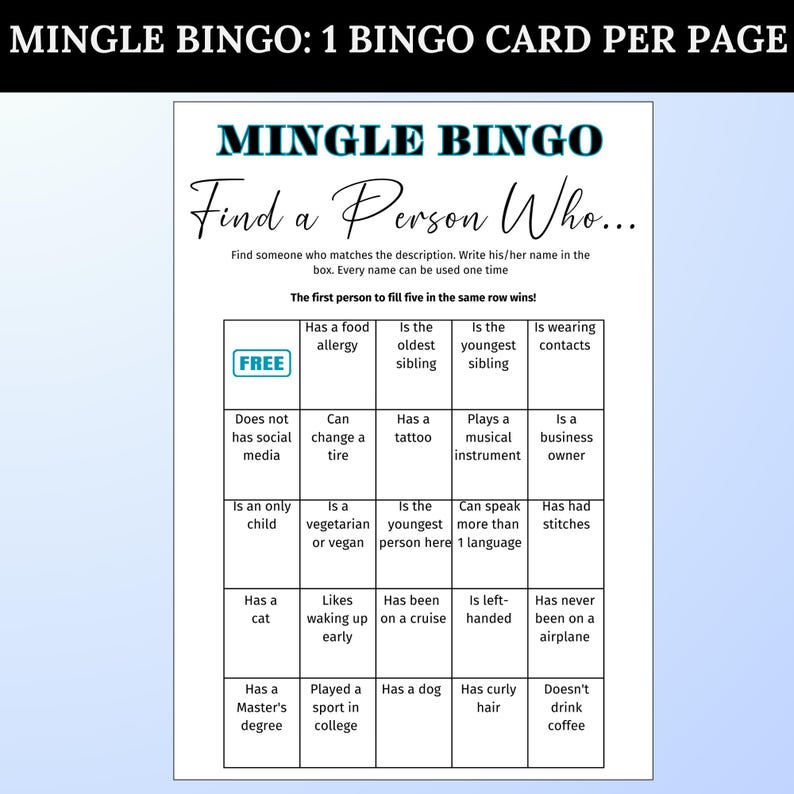 50 Cards Mix and Mingle Bingo, Get to Know You Questions, Find Someone ...