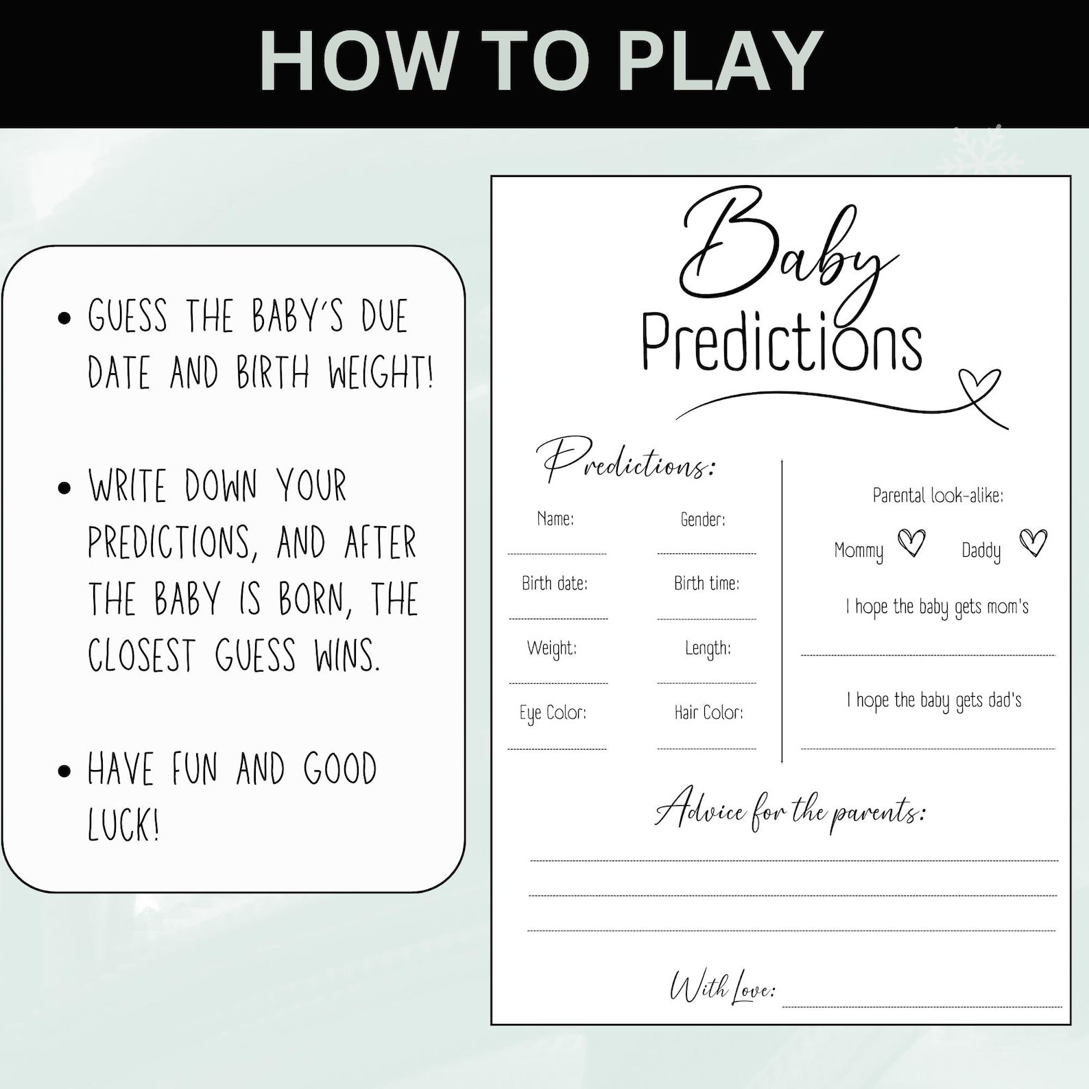 Baby Shower Guess the Due Date & Weight Game, Baby Stats Predictions ...