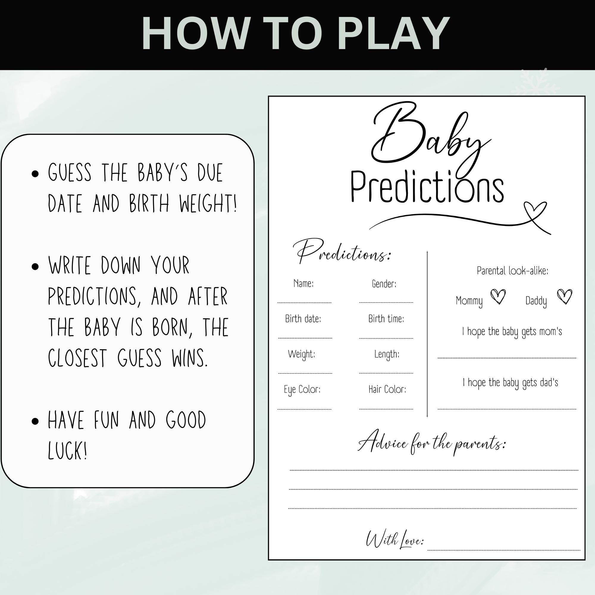 Baby Shower Guess the Due Date & Weight Game, Baby Stats Predictions ...