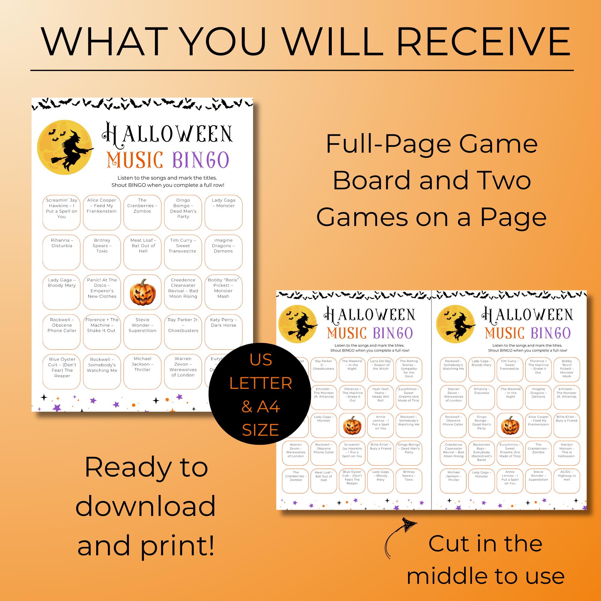 Halloween Music Bingo Printable PDF, 30 Cards + Tokens With Spotify ...