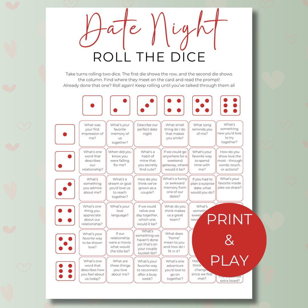 Date Night Dice Game for Couples, Roll the Dice Relationship ...
