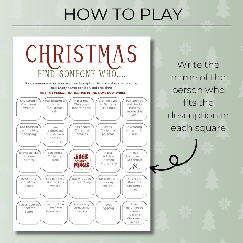 Find Someone Who Christmas Bingo, 50 Cards, Fun Holiday Game, Printable ...