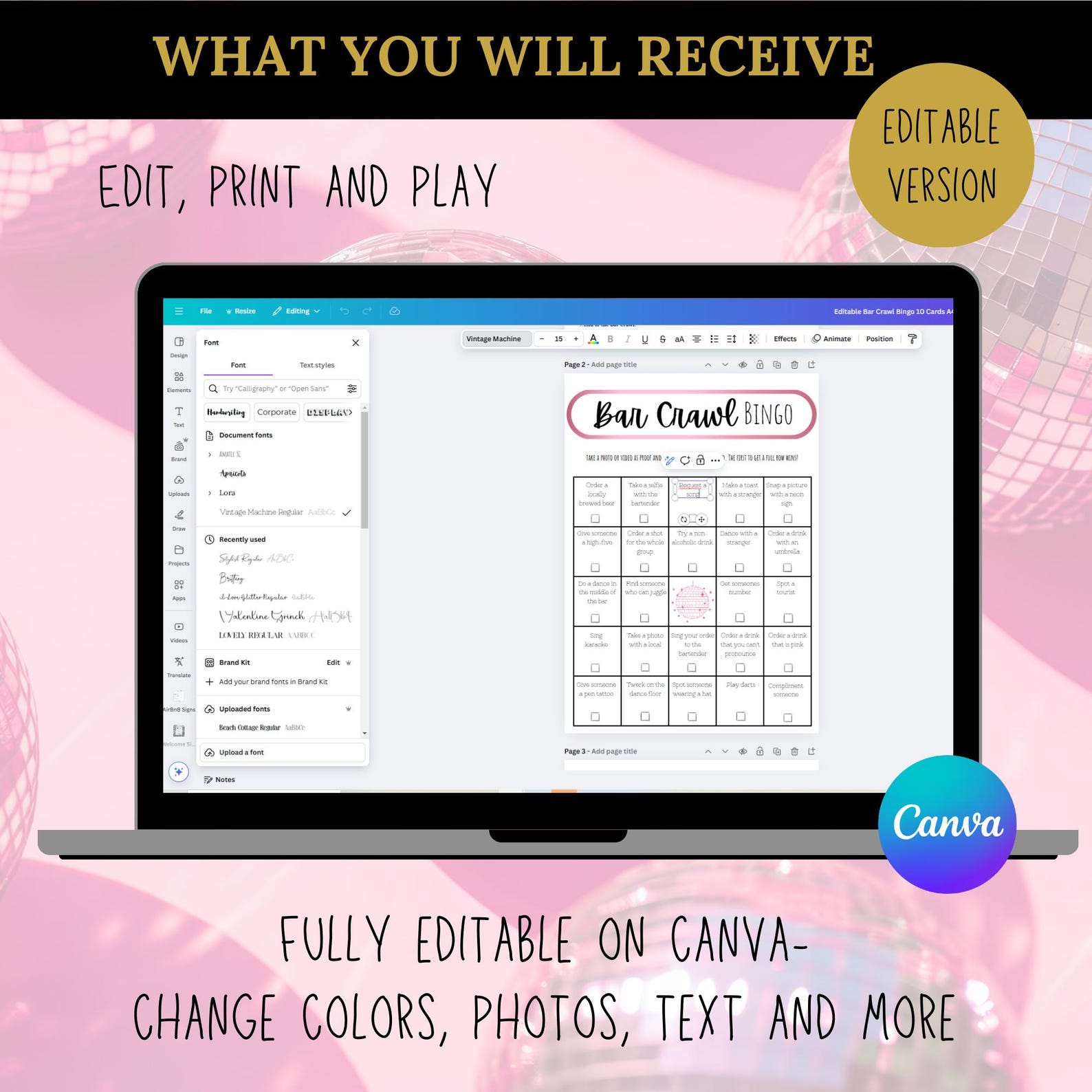 Bar Crawl Bingo - Printable & Editable Pub Crawl Game | Fun Bar Crawl ...