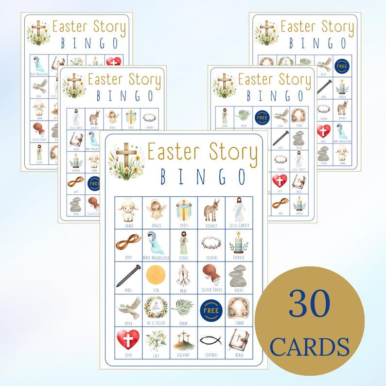 Easter Story Bingo, 30 Printable Religious Easter Bible Bingo Game ...