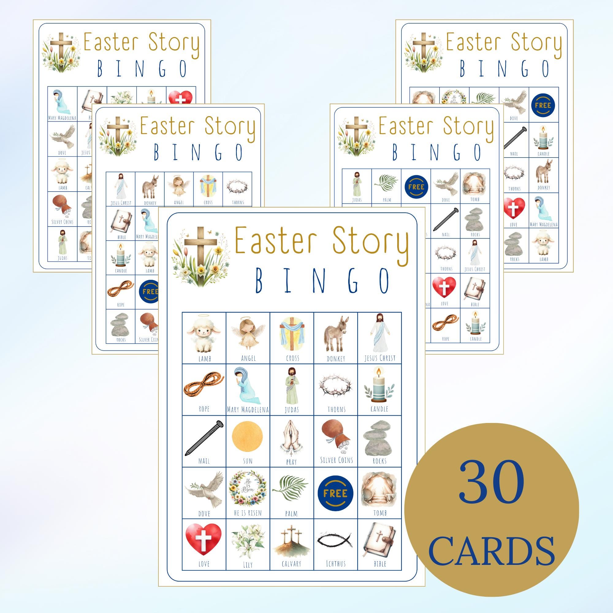 Easter Story Bingo, 30 Printable Religious Easter Bible Bingo Game ...