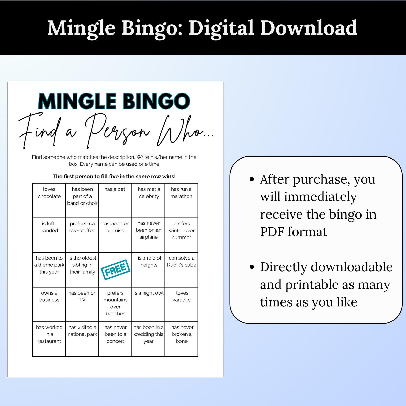 Editable Mix and Mingle Bingo - Printable Ice Breaker Game With Get to ...