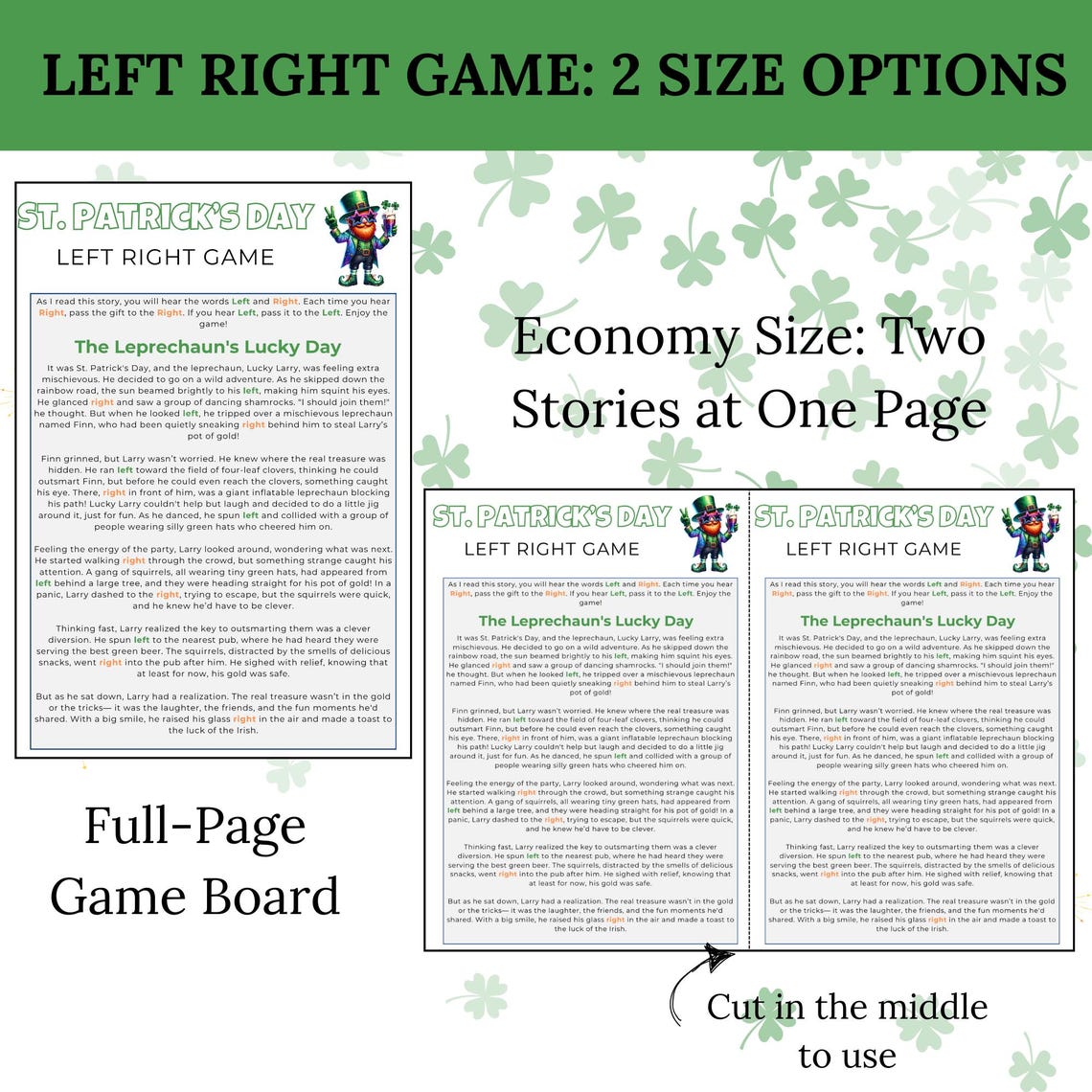 St Patty Day Left Right Story Game - Printable Left Right, Fun St ...