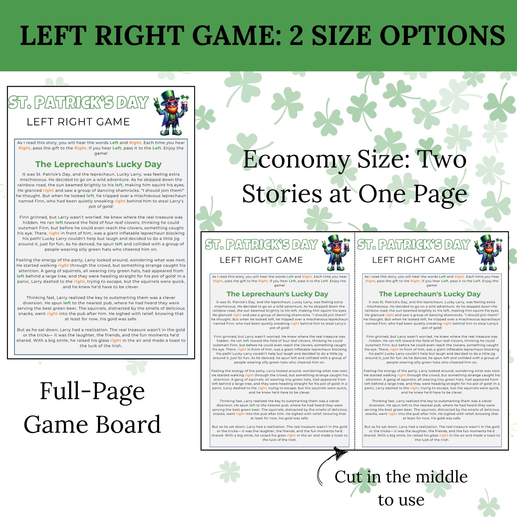 St Patty Day Left Right Story Game - Printable Left Right, Fun St ...