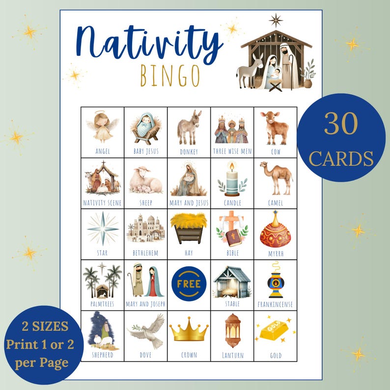 Nativity Bingo Game – 30 Printable Cards, Perfect for Church, Bible ...