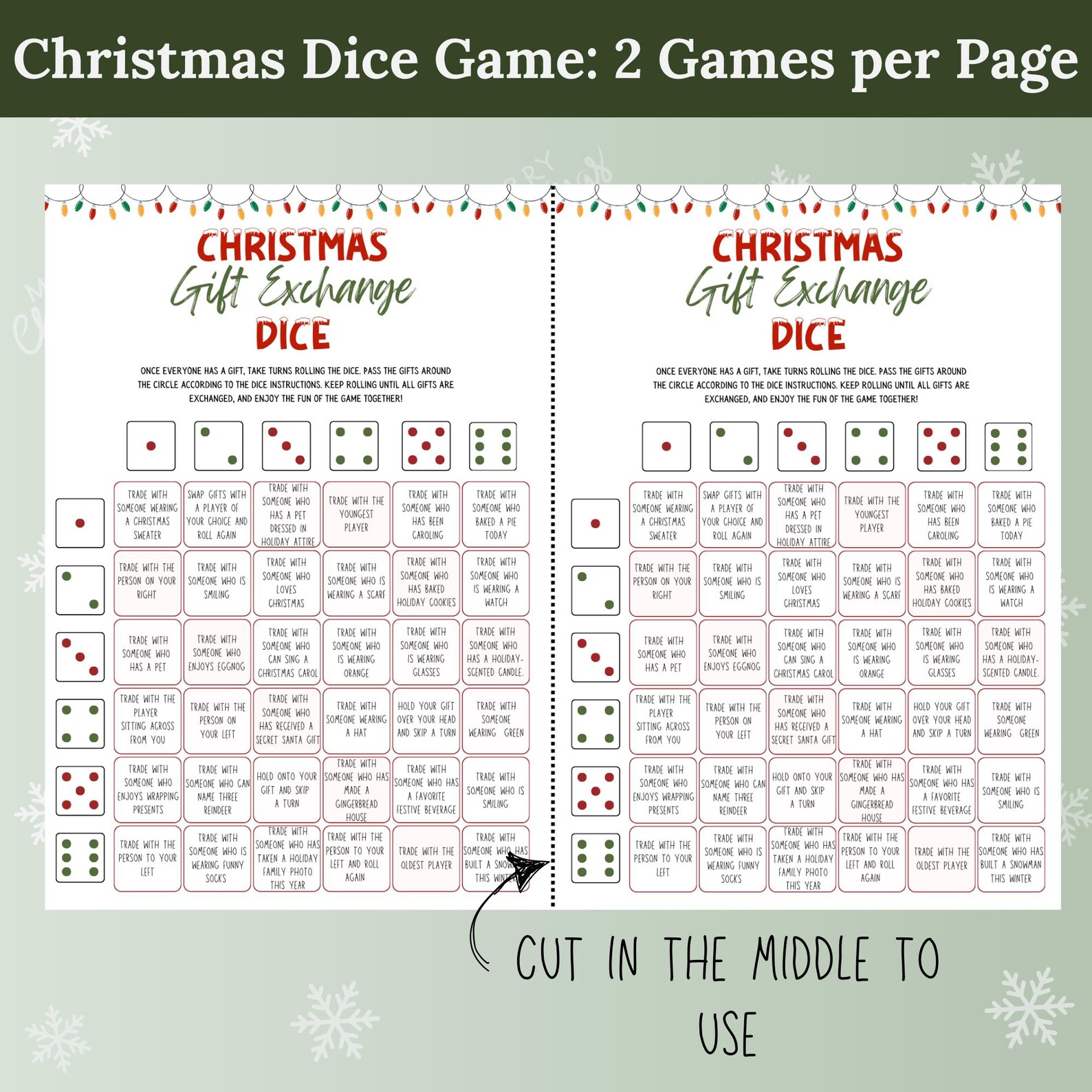 Christmas Gift Exchange Dice Game, Yankee Swap Game, White Elephant ...