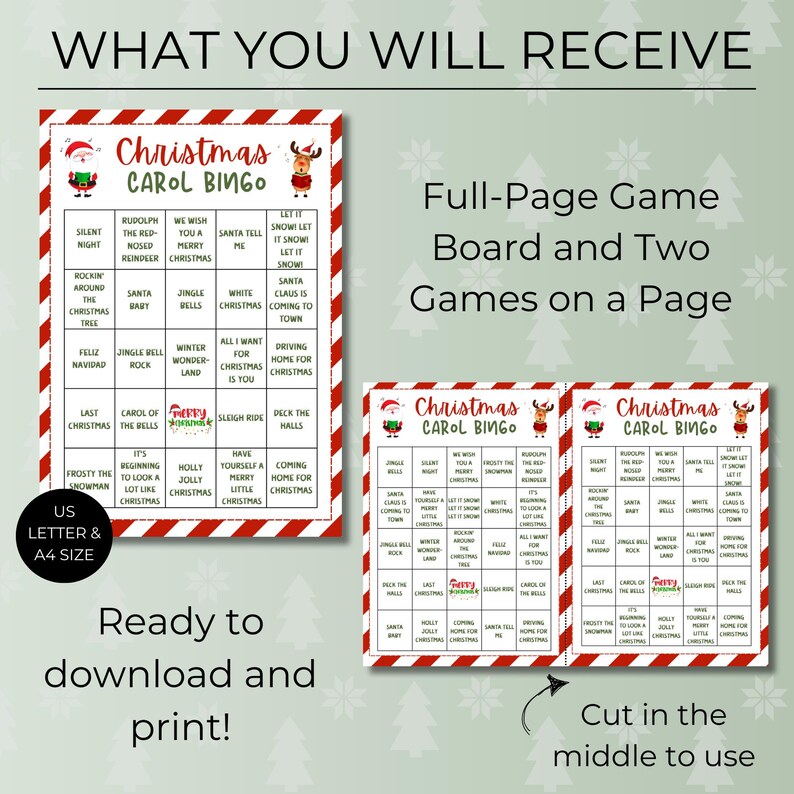 Christmas Carol Bingo, 20 Unique Printable Cards & Spotify Playlist ...