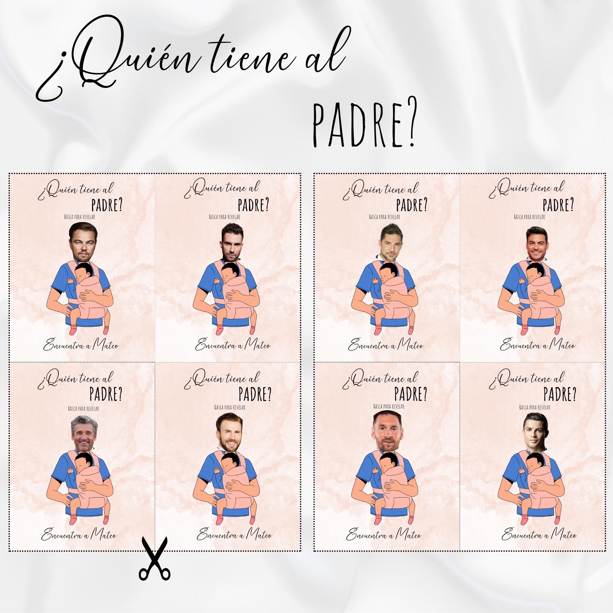 Editable Pink ¿quién Tiene Al Papá? Game, Spanish Baby Shower Scratch ...
