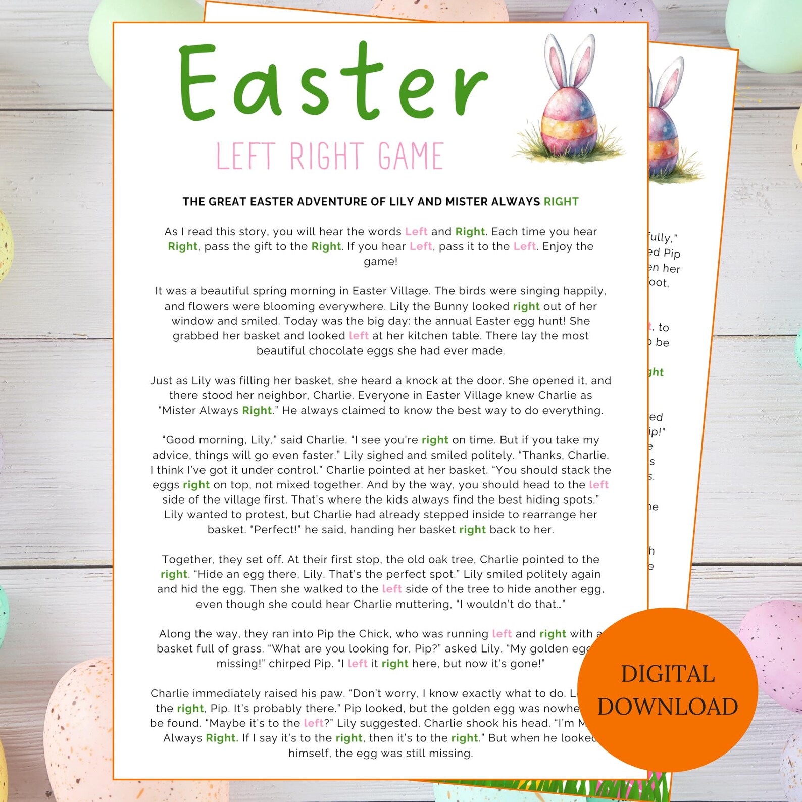 Pass the Gift Game, Left Right Easter Activity, Printable Family Game ...
