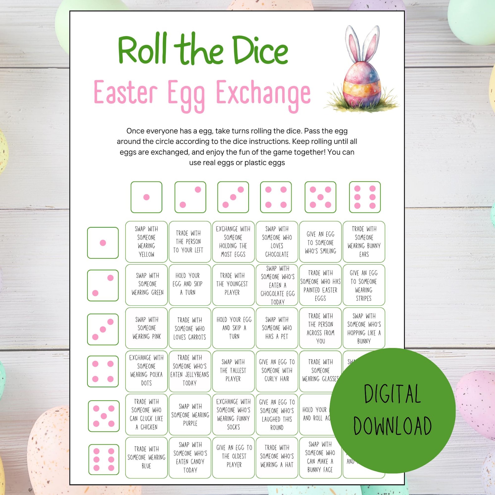 Easter Egg Exchange Dice Game, Printable Easter Game for Family Fun ...