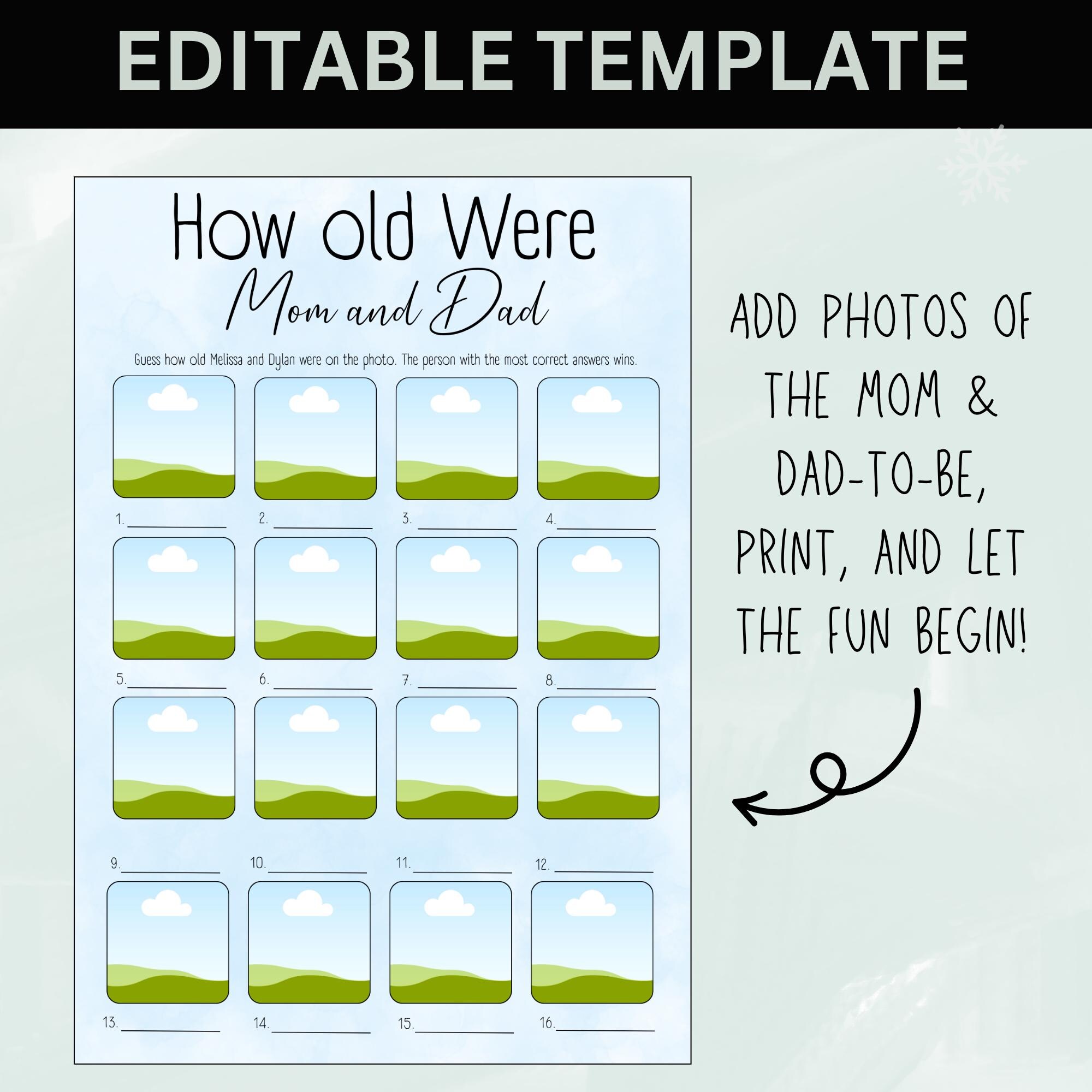 How Old Were Parents to Be Game, Fun Printable Age Guessing Game ...