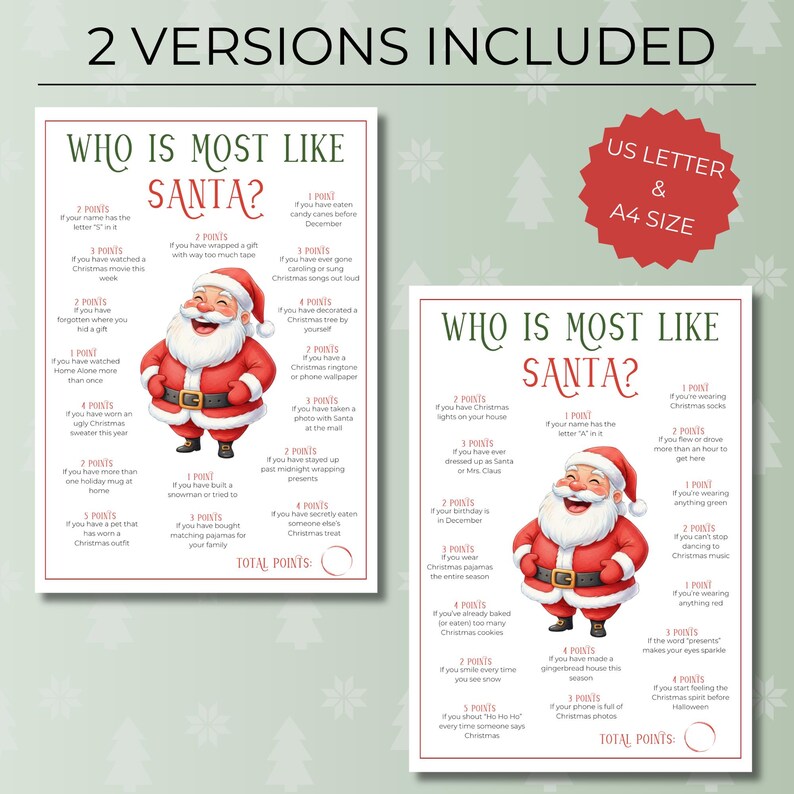 Who is Most Like Santa Printable Game, Christmas Party Fun for Kids and ...