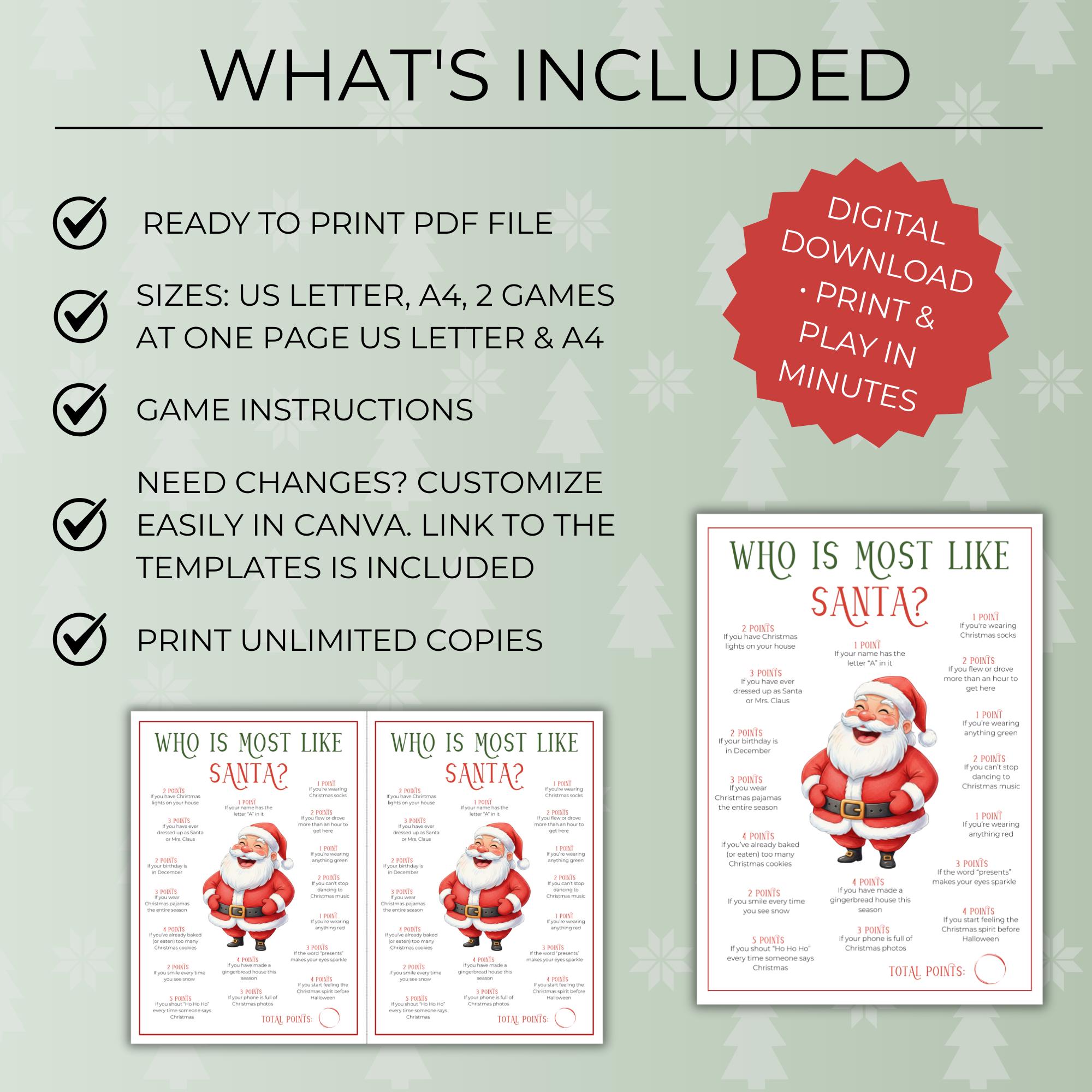 Who is Most Like Santa Printable Game, Christmas Party Fun for Kids and ...