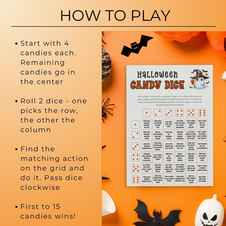 Halloween Candy Dice Game: Printable Family Party Activity (canva ...
