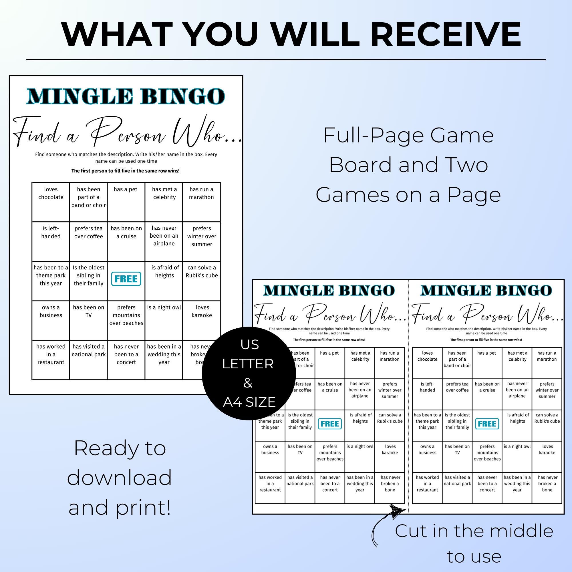 Mix and Mingle Bingo, Get to Know You Questions, Find Someone Who, Ice ...