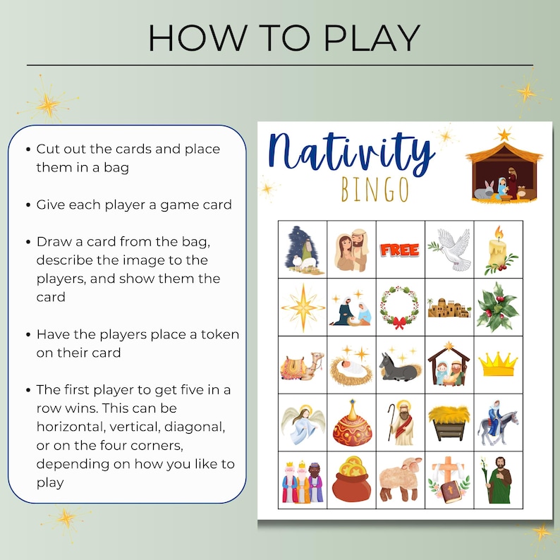 Nativity Bingo, Printable Christmas Bingo, Christian Games, Holy Week ...