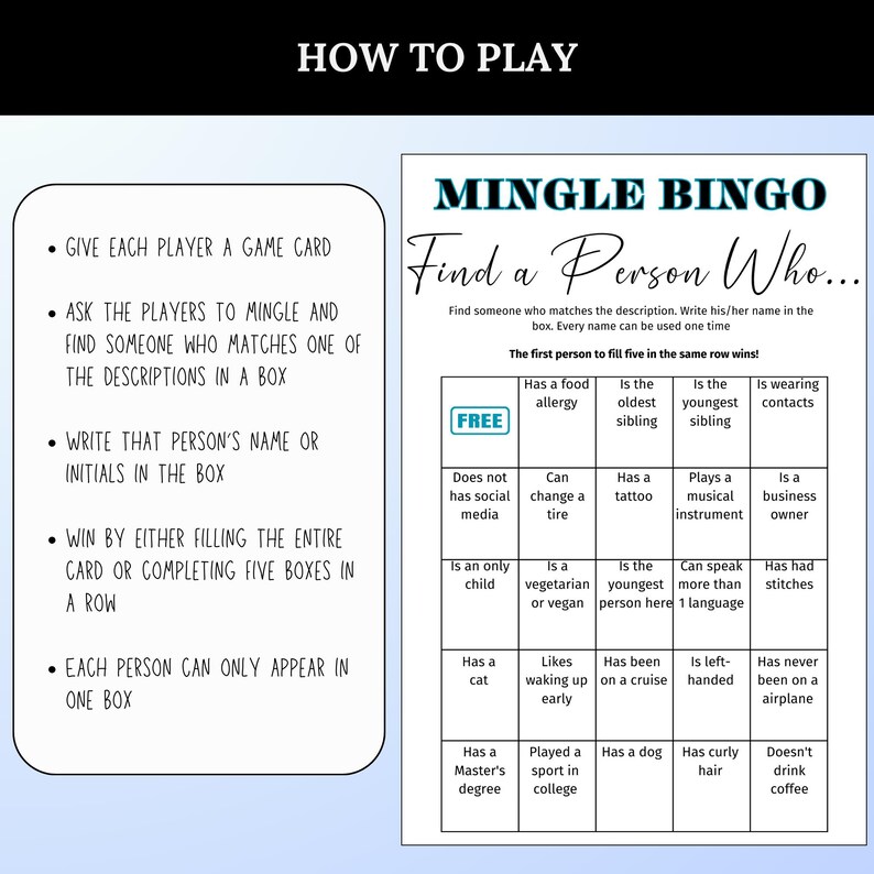 50 Cards Mix and Mingle Bingo, Get to Know You Questions, Find Someone ...