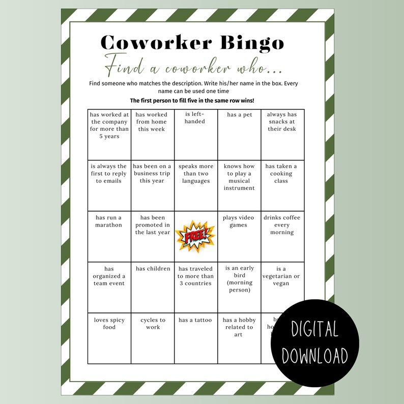 Coworker Bingo Printable – Ice Breaker, Get to Know You, Find Someone ...