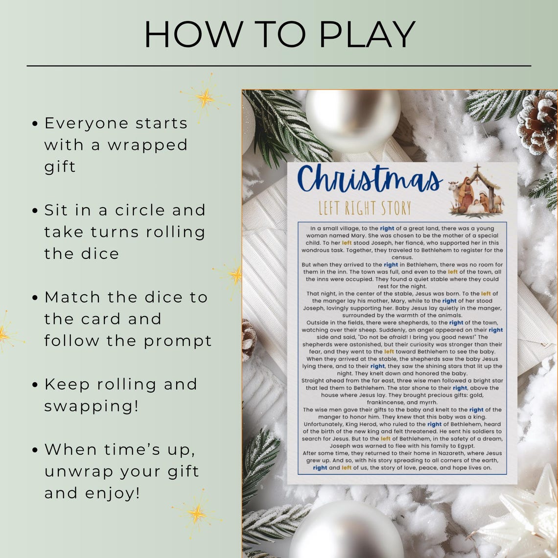 Christmas Left Right Story Game - Printable Holiday Fun for Yankee Swap ...