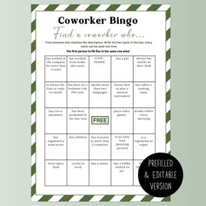 Coworker Bingo – Editable Employee Bingo Game, Getting to Know You ...