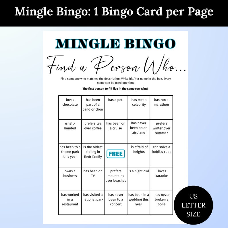 Mix and Mingle Bingo, Get to Know You Questions, Find Someone Who, Ice ...