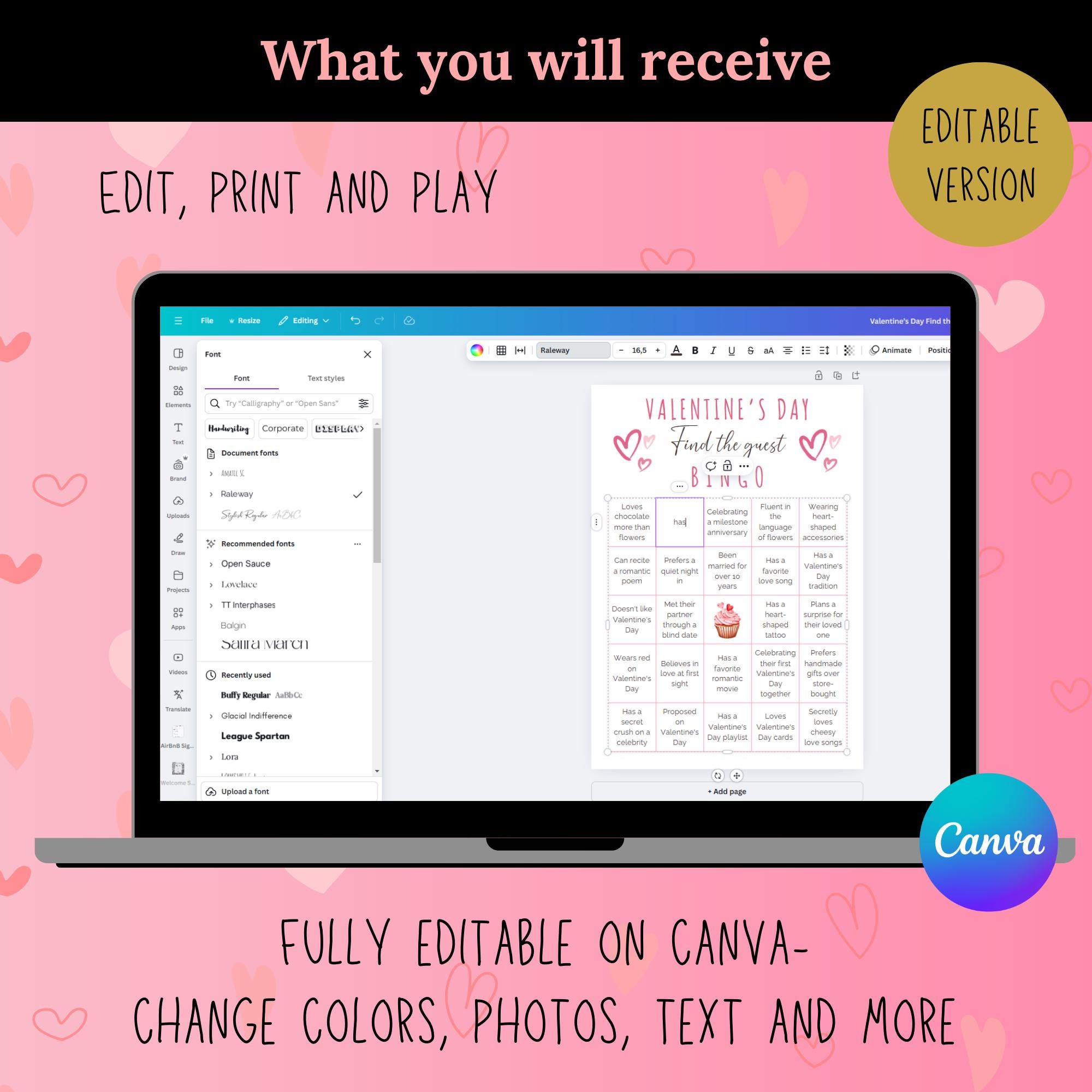 Editable Valentines Day Bingo, Find the Guest Bingo Printable ...