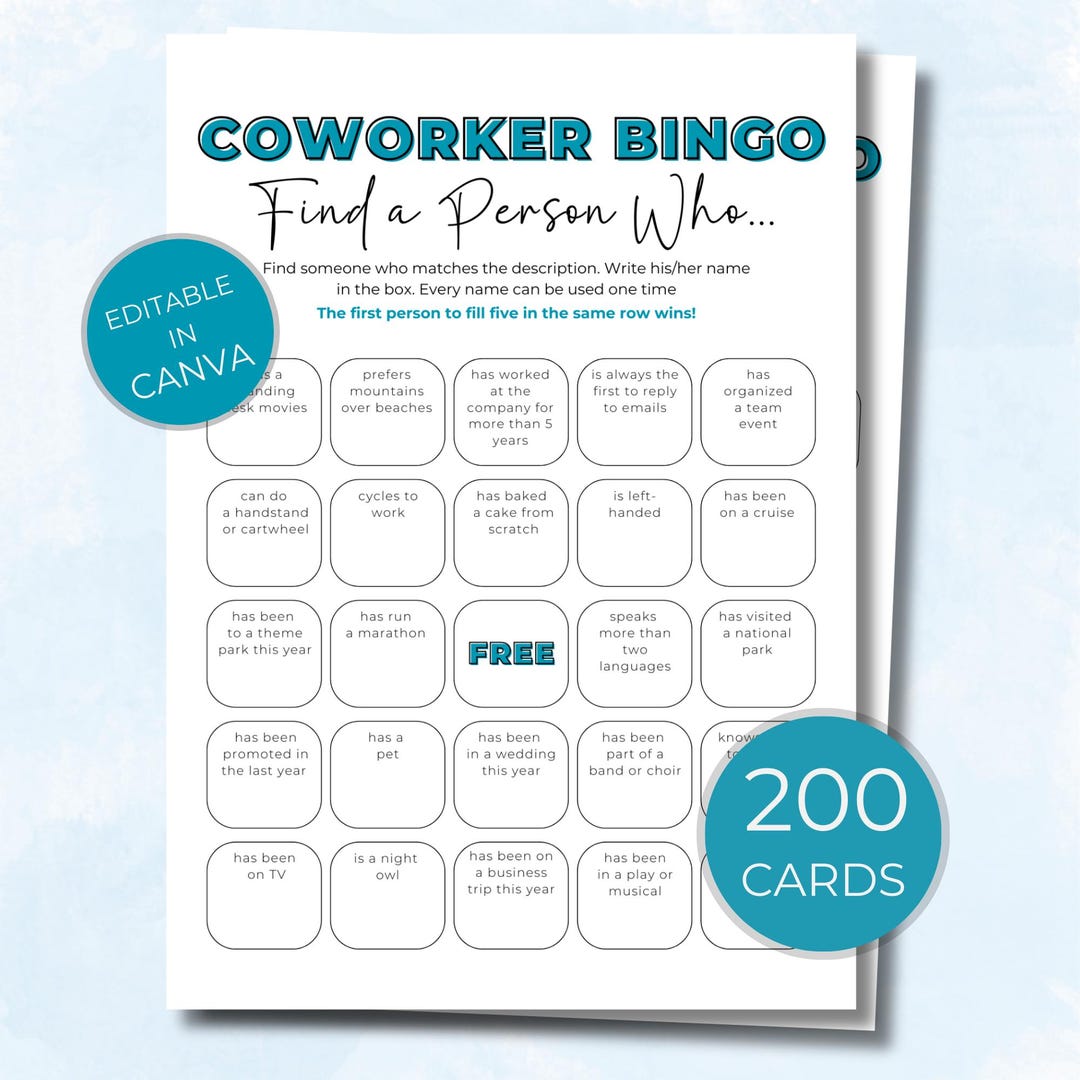Coworker Bingo, 200 Cards, Printable Team Building Game, Office ...