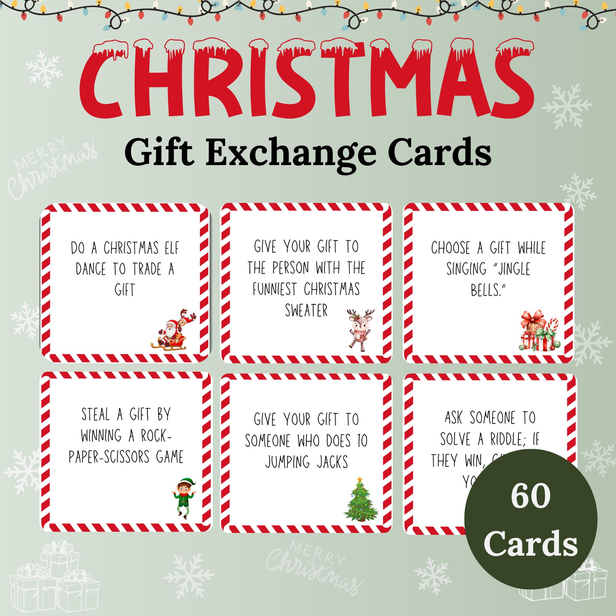 Christmas Yankee Swap Game - 60 Gift Exchange Cards + 12 Blank Cards ...