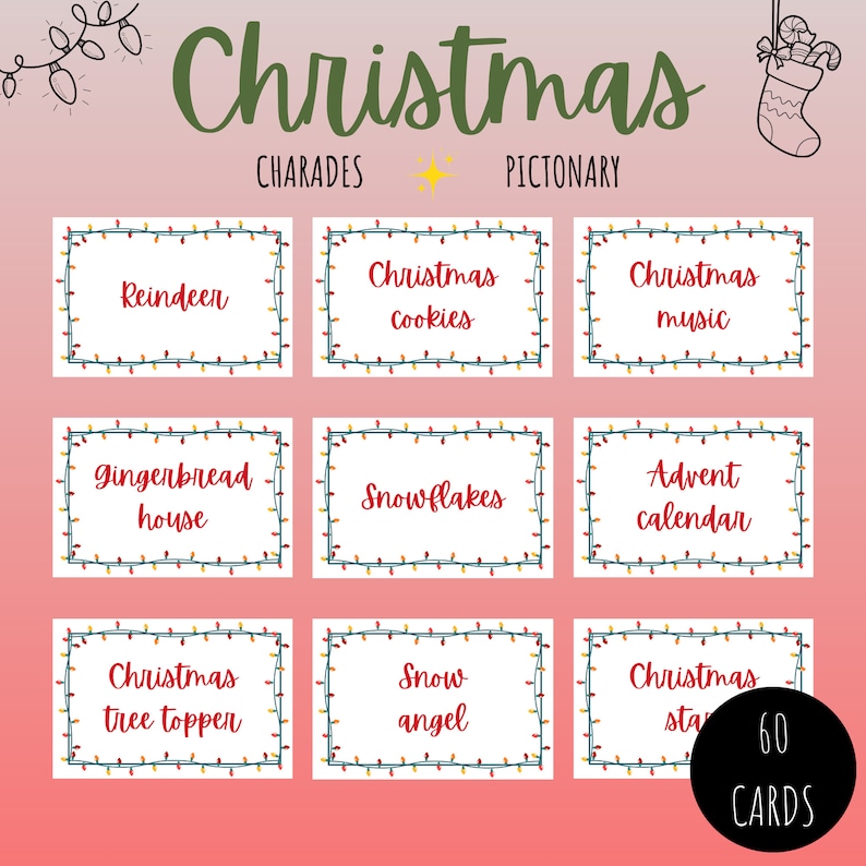 Christmas Charades, Family Game, Christmas Pictionary, Holiday Kids ...