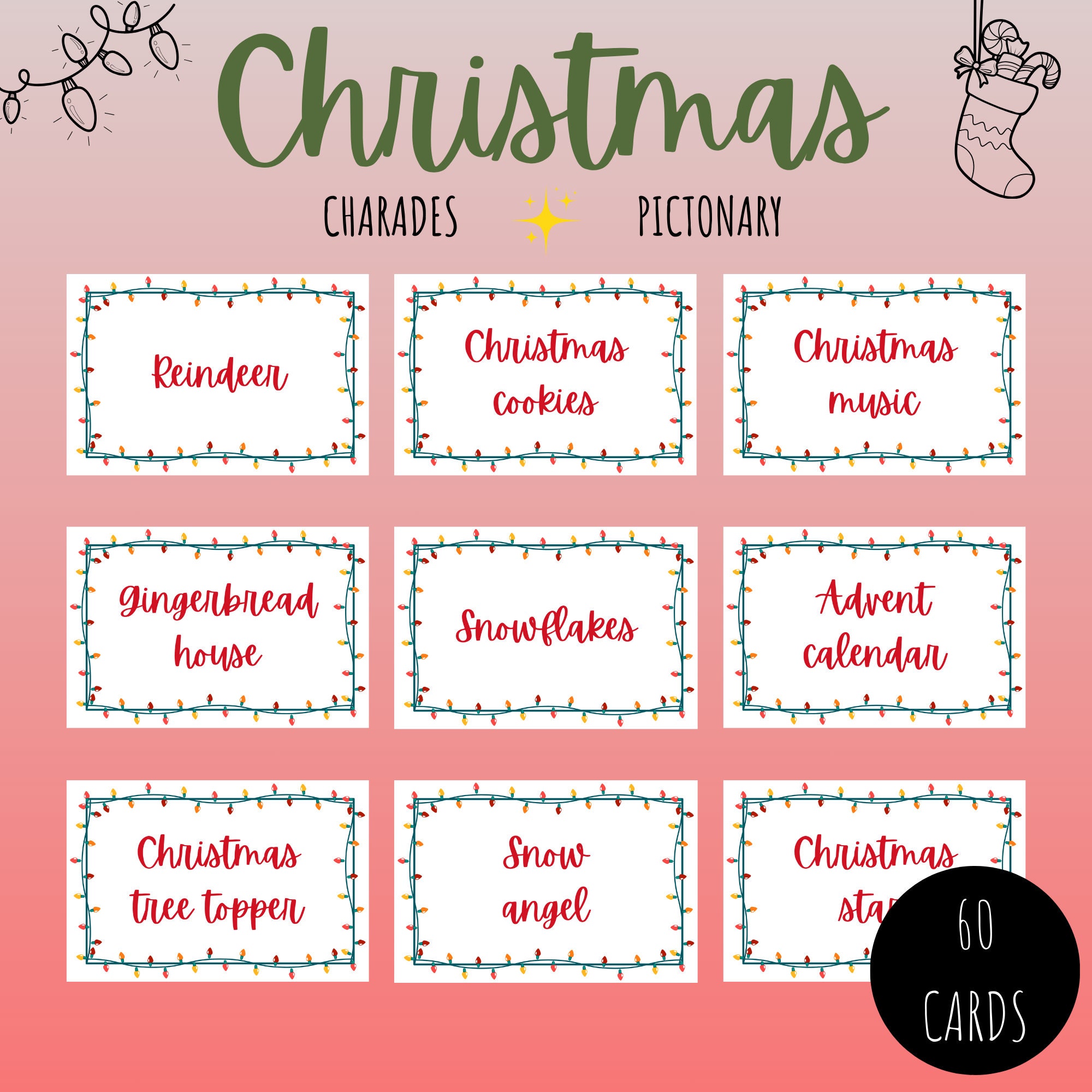 Christmas Charades, Family Game, Christmas Pictionary, Holiday Kids ...