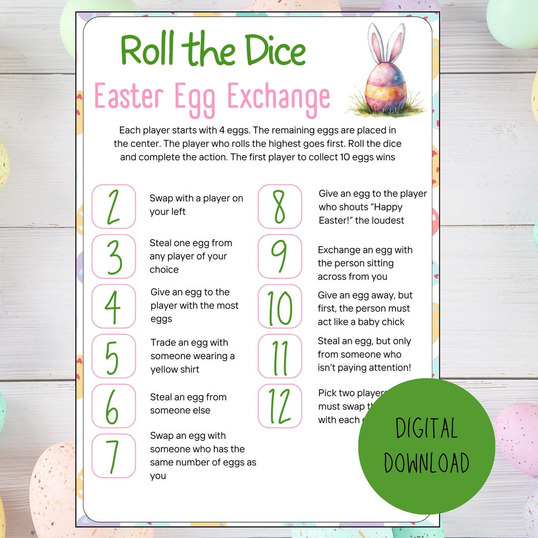 Easter Egg Exchange Game, Fun Printable Easter Dice Game, Easter Party ...