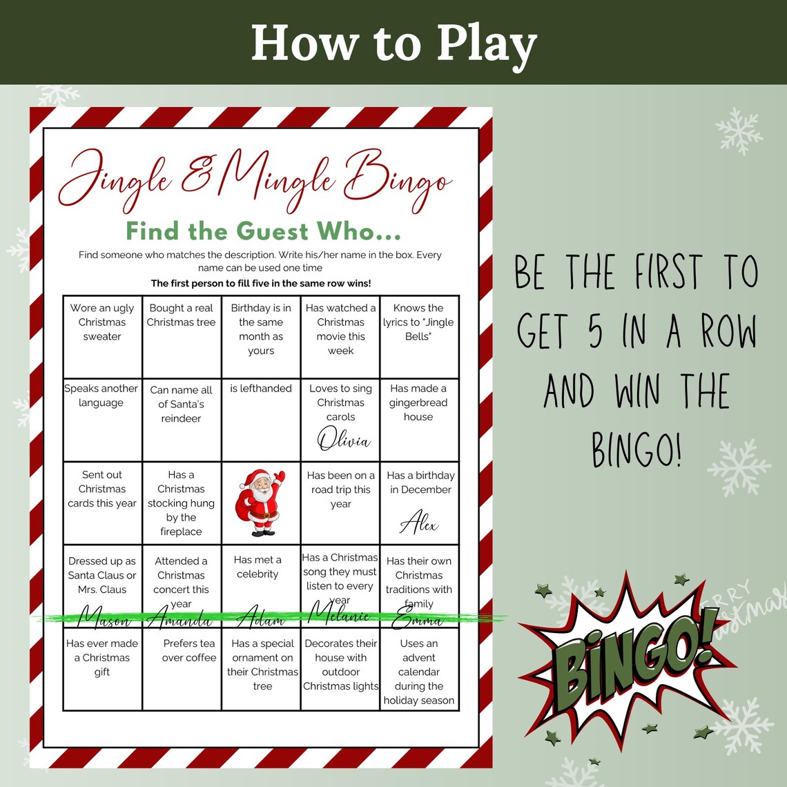 Editable Christmas Jingle and Mingle Bingo, Printable Mix & Mingle Game ...