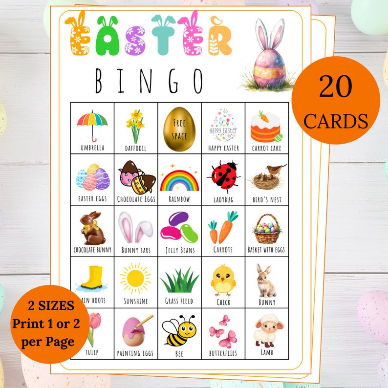 Easter Bingo, 20 Printable Easter Bingo Cards, Fun Easter Party Game ...