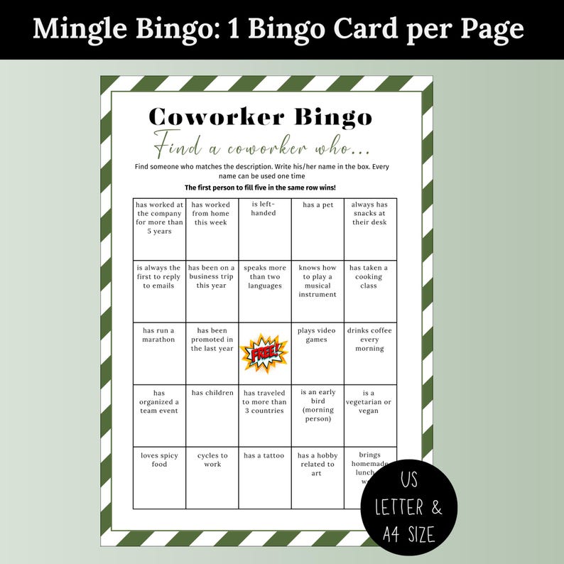 Coworker Bingo Printable – Ice Breaker, Get to Know You, Find Someone ...