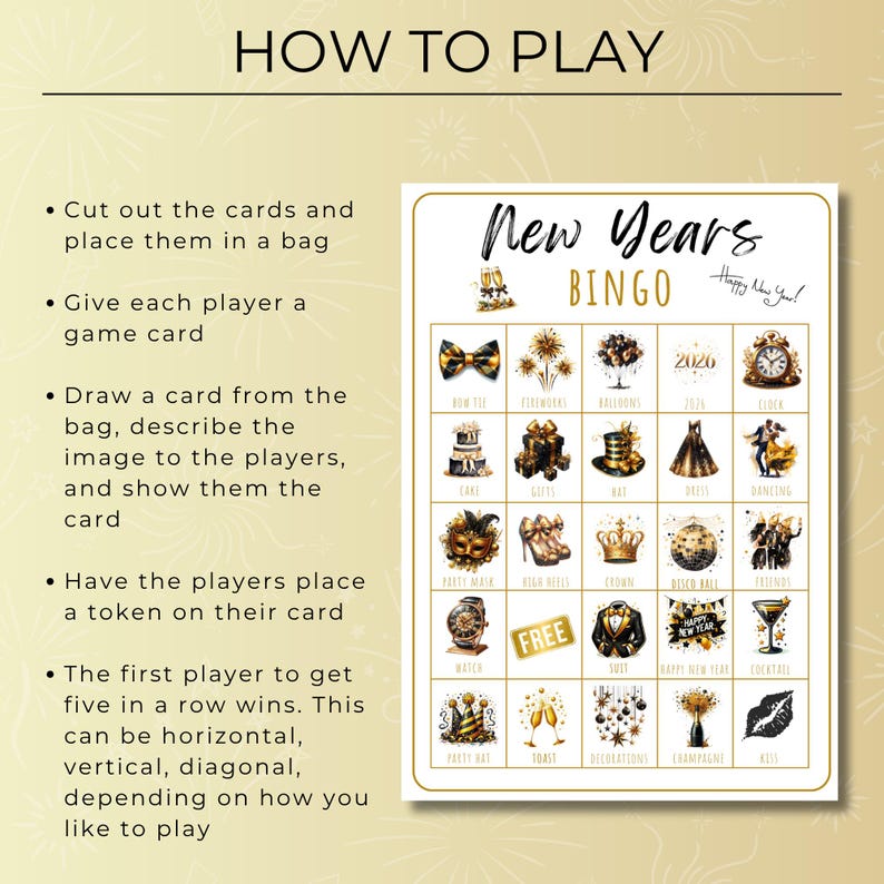 New Year's Eve Bingo, 30 Printable Cards, Fun NYE Game for Kids ...