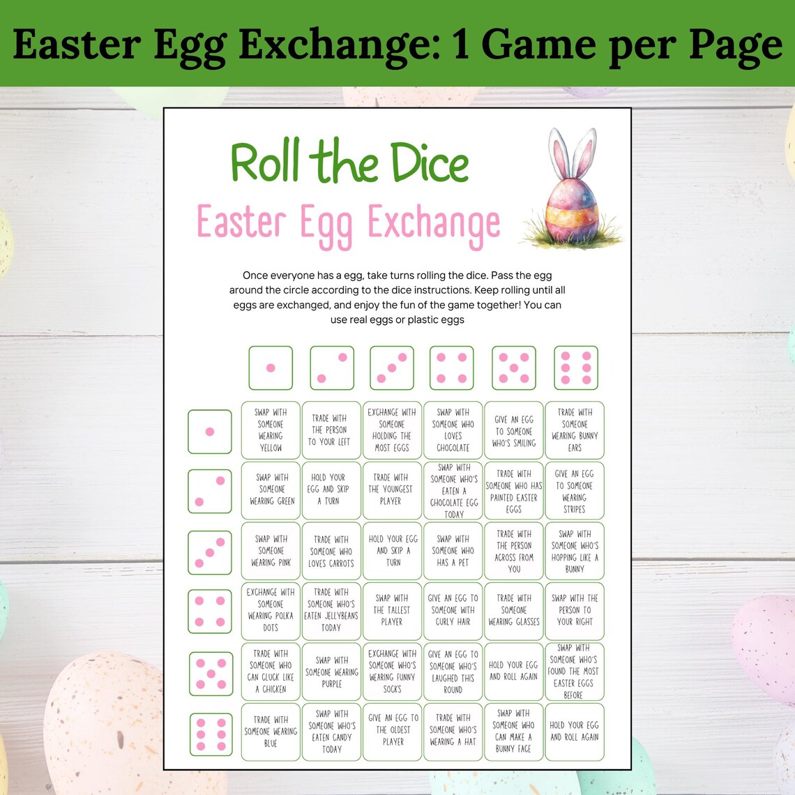 Easter Egg Exchange Dice Game, Printable Easter Game for Family Fun ...