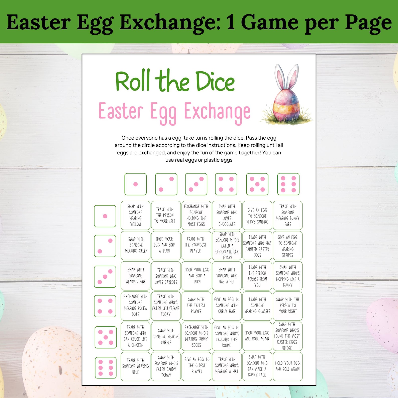 Easter Egg Exchange Dice Game, Printable Easter Game for Family Fun ...
