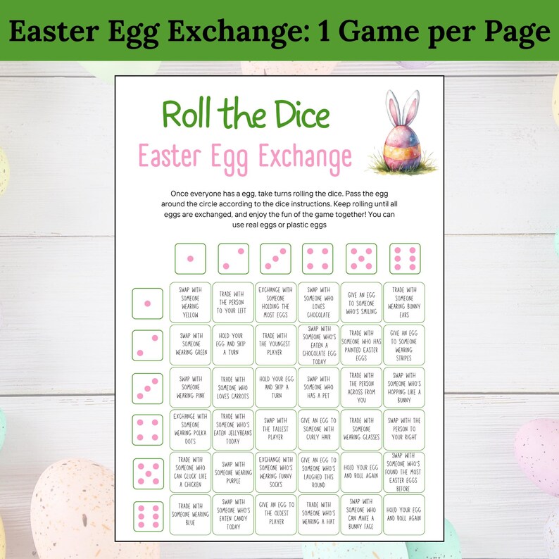 Easter Egg Exchange Dice Game, Printable Easter Game for Family Fun ...