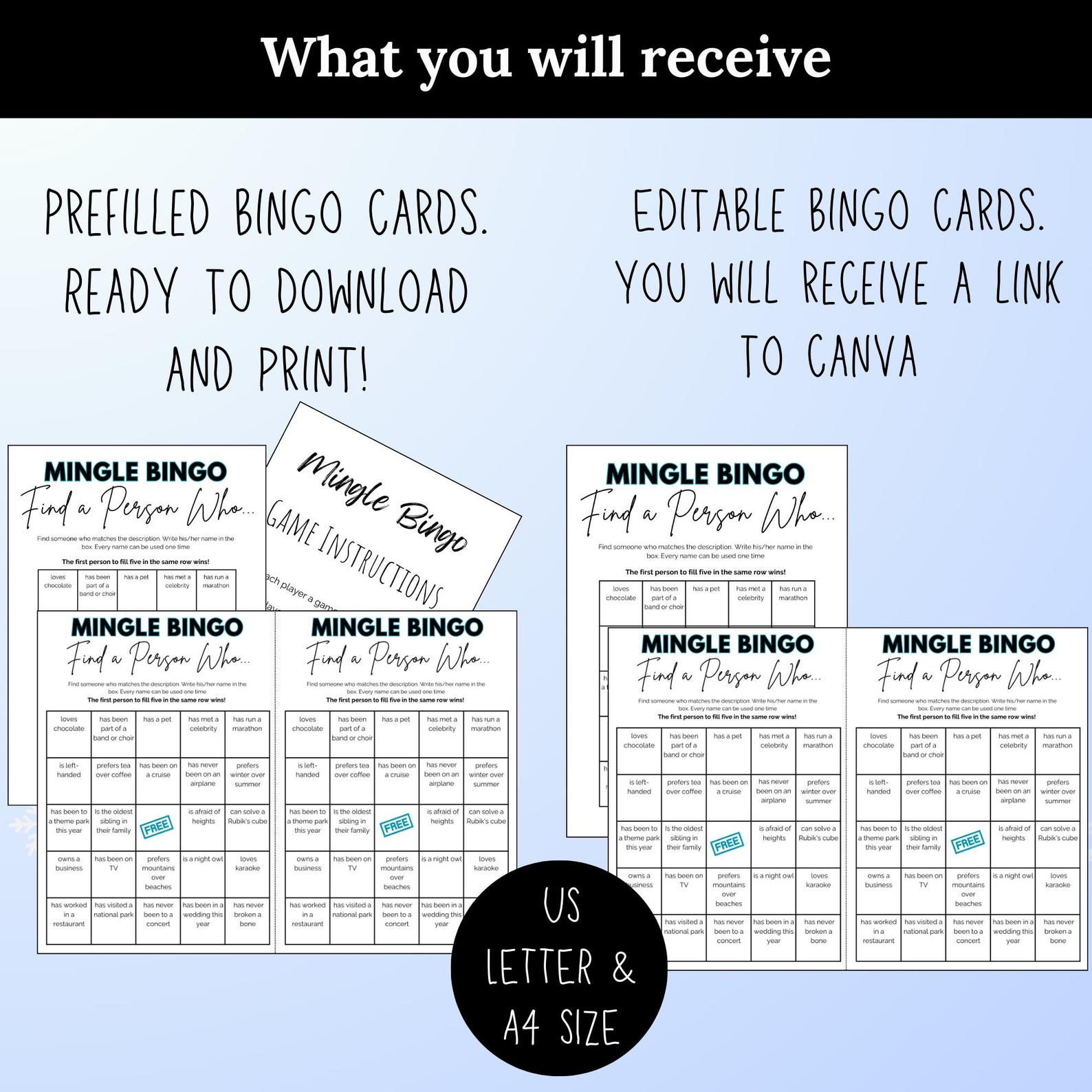 Editable Mix and Mingle Bingo - Printable Ice Breaker Game With Get to Know You Questions ...